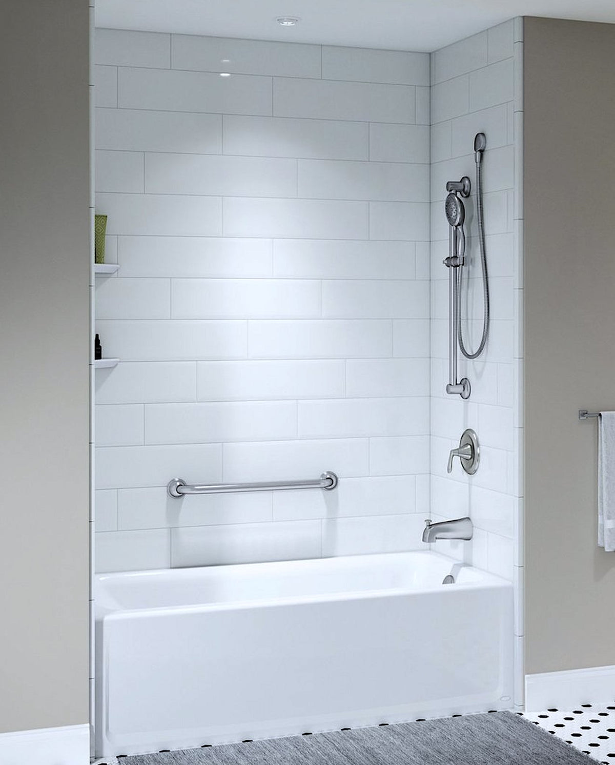 Tub with White large subway tile pattern walls including taps - INSTAL ...